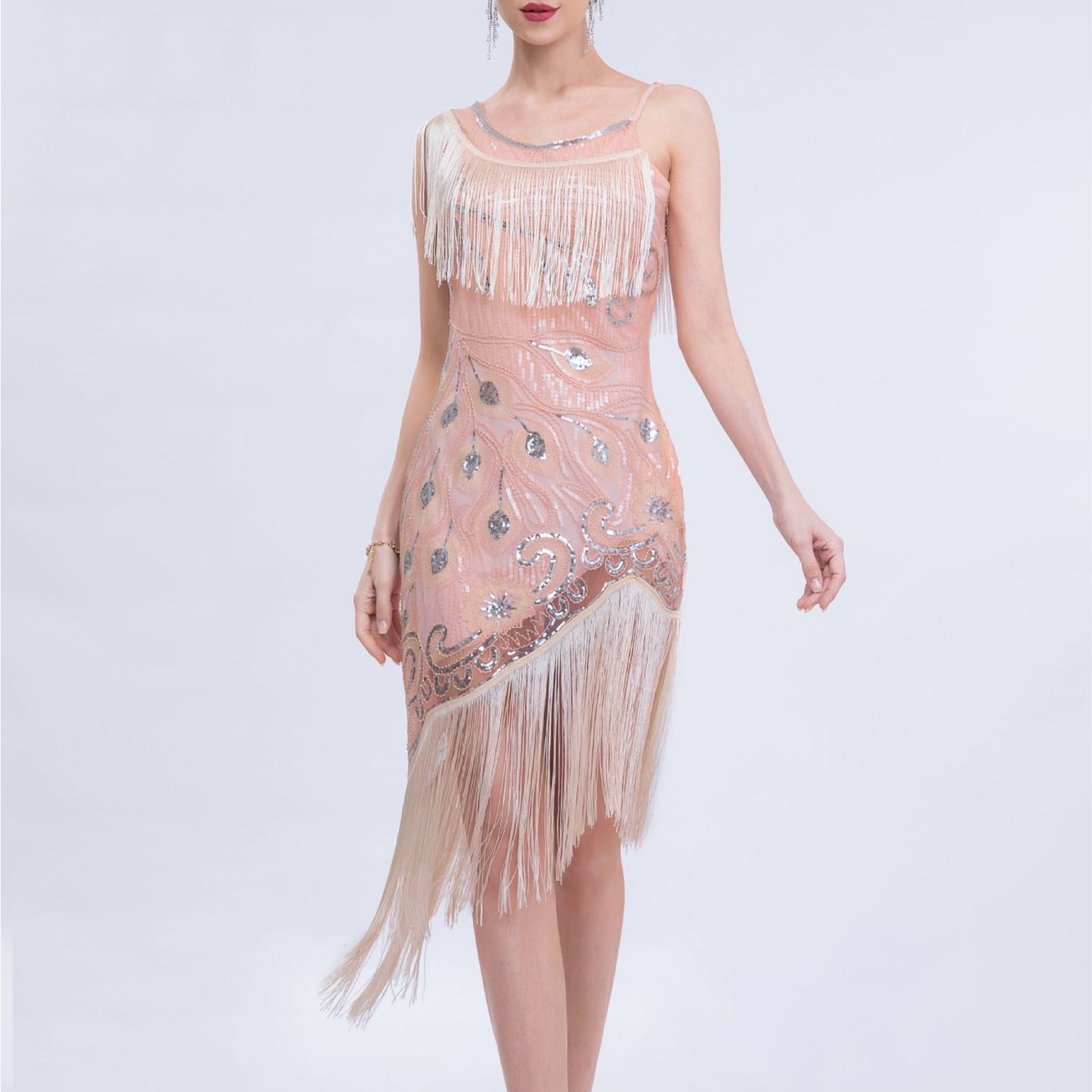 Cavosen Sparkly Dresses for Women Party Pink Sequin Tassel Elegant ...