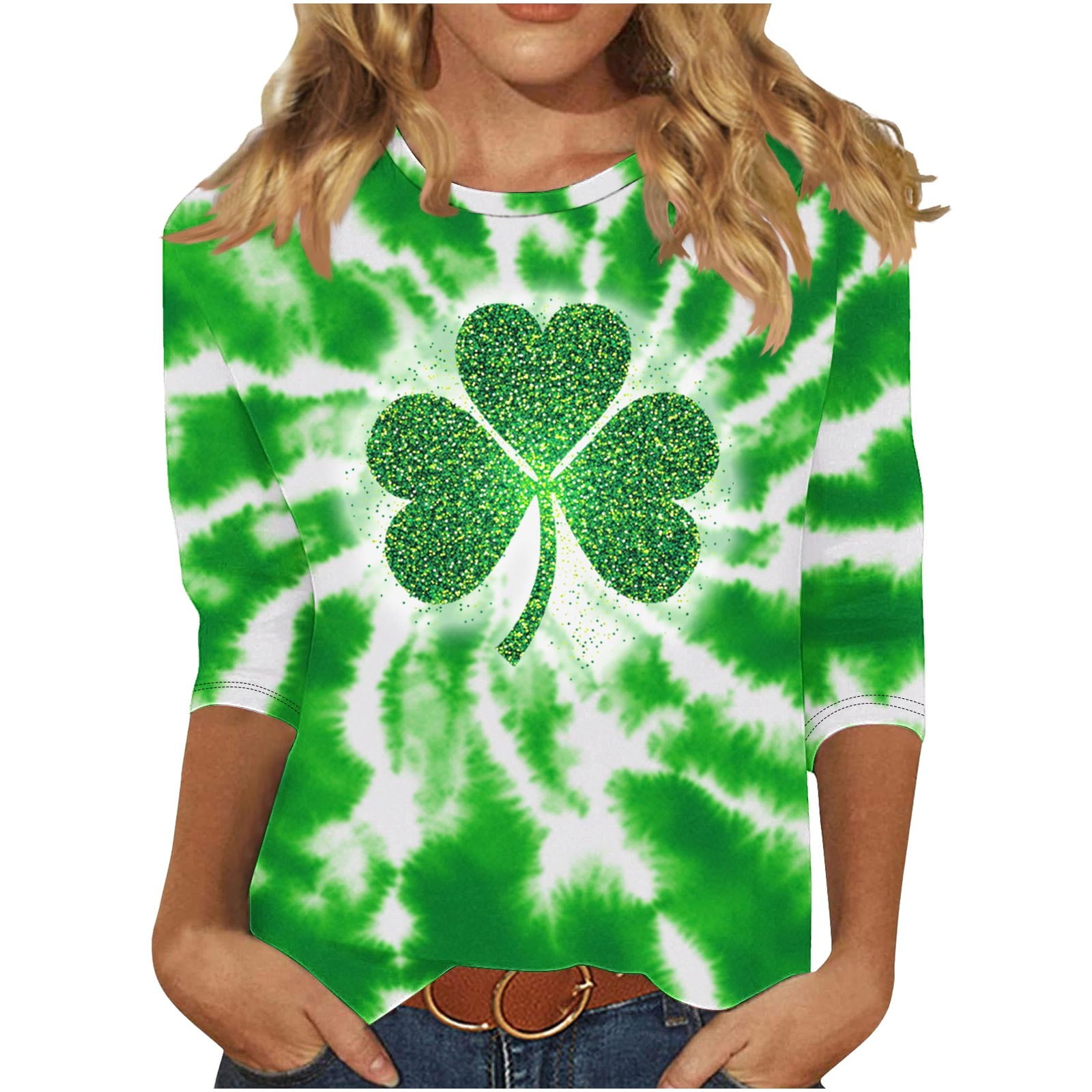 Cavosen St Patrick's Crew Neck T Shirts Men Funny Green 3/4 Sleeve ...