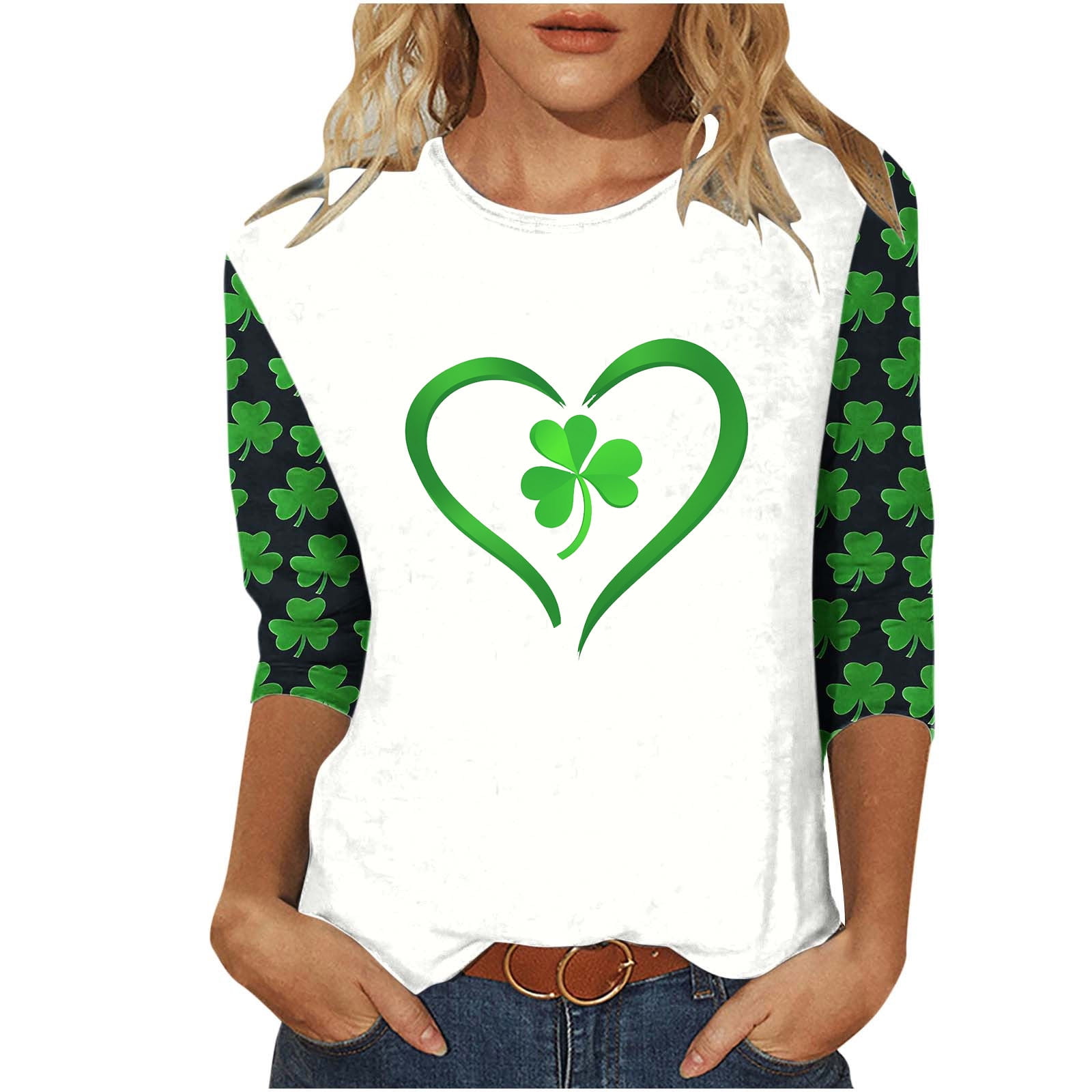 Cavosen St.Patrick's Day Shirts for Women Three Quarter Sleeves Green ...