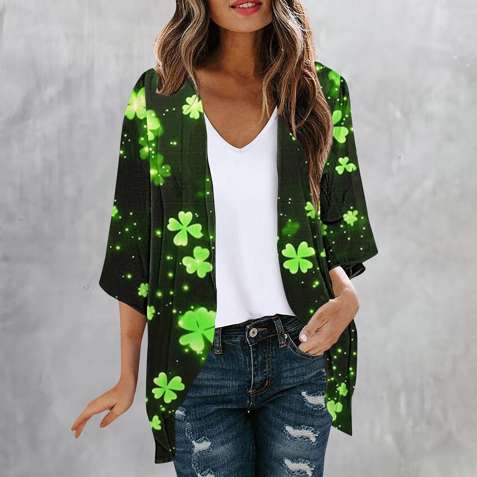 Cavosen St.Patrick's Day Womens Kimono Cardigan Green Shamrock Print ...