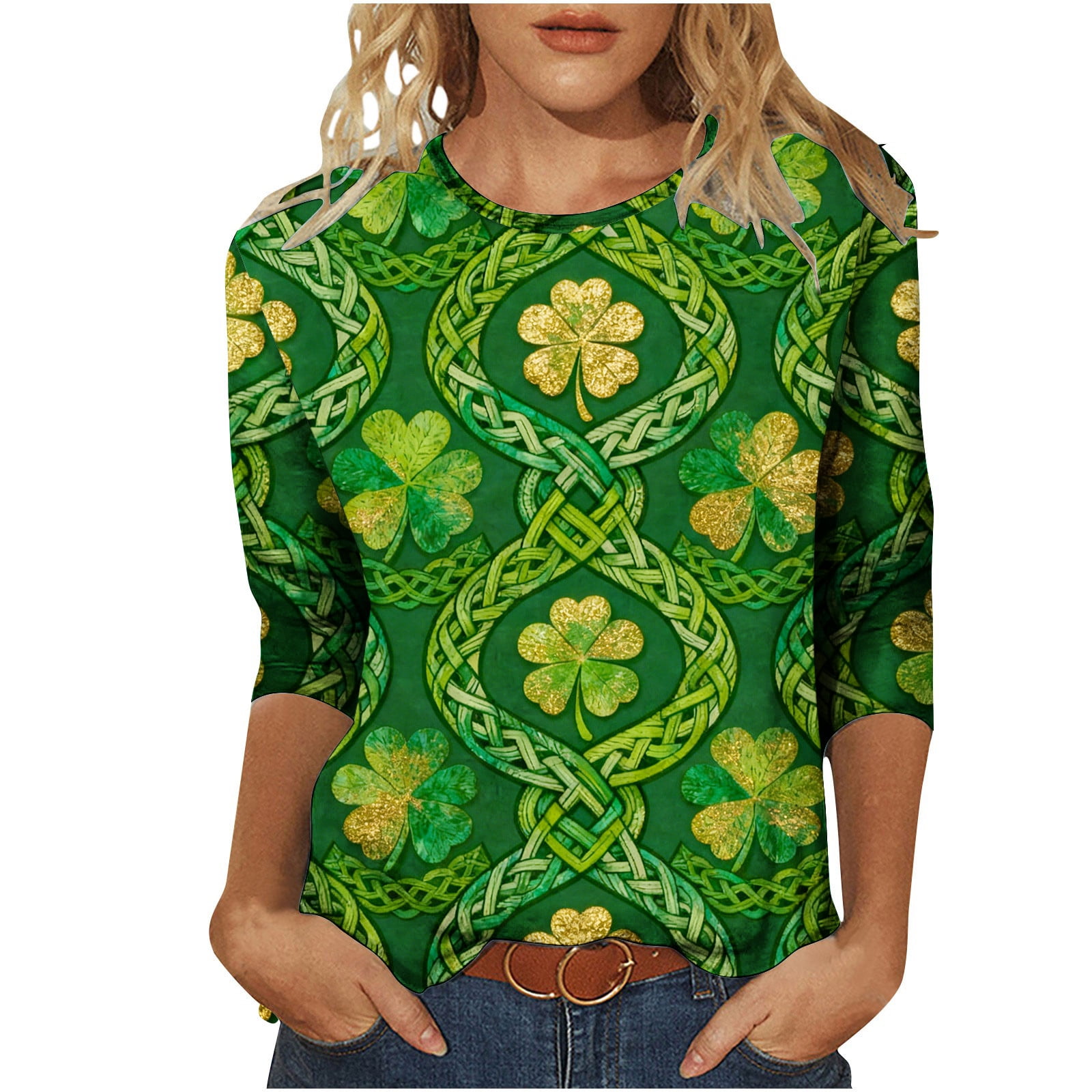 Cavosen St Patrick's Funny Shirts for Men Green 3/4 Sleeve Crew Neck ...