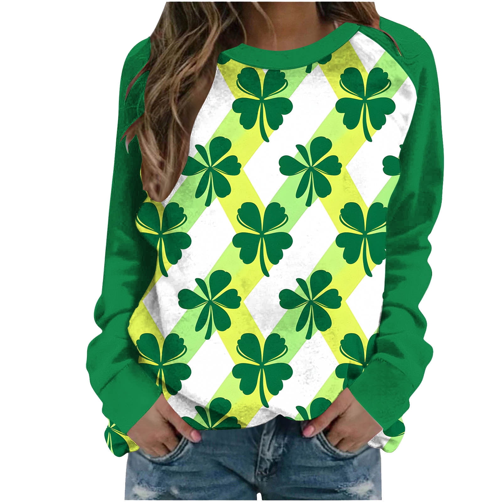Cavosen St Patrick's Long Sleeve T Shirts for Men Funny Green Crew Neck ...