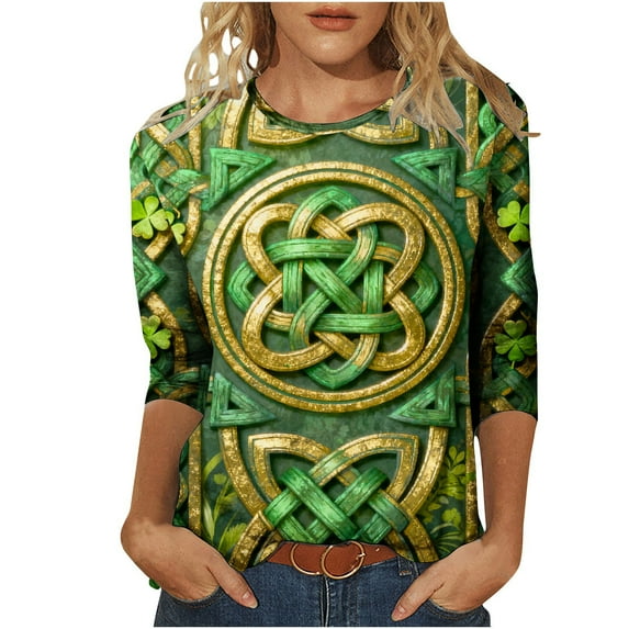 Cavosen St Patrick's Sweatshirt Dress Women Funny Green 3/4 Sleeve Crew ...