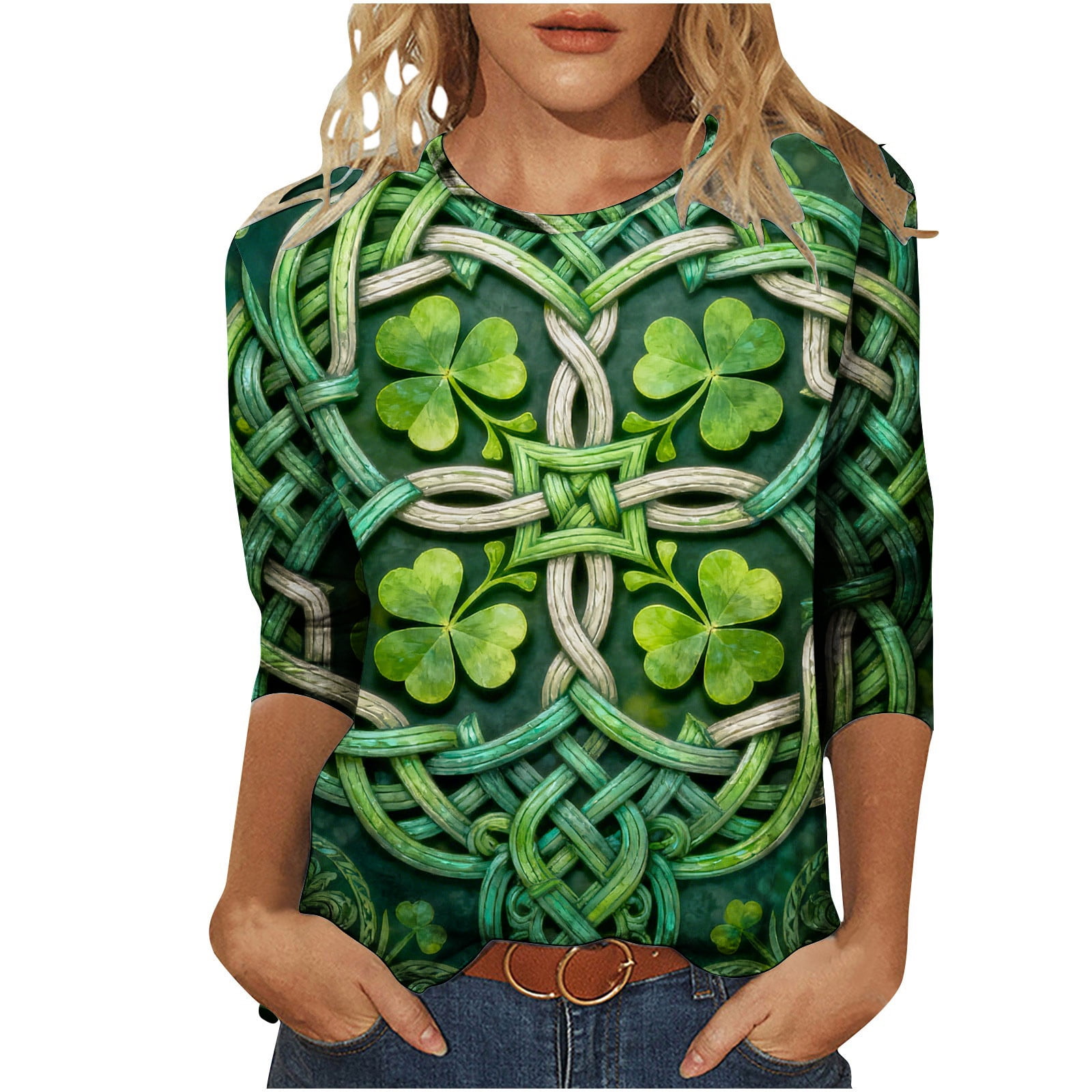 Cavosen St Patrick's Sweatshirts for Women Trendy Funny Green 3/4 ...