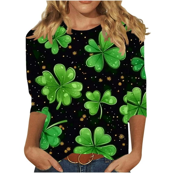 Cavosen St Patrick's Workout Shirt Funny Green 3/4 Sleeve Crew Neck ...