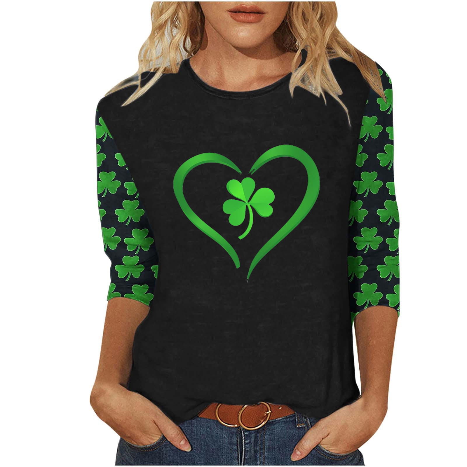 Cavosen St Patricks Day T Shirts for Women 3/4 Length Sleeves Green ...
