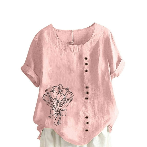 Cavosen T Shirts for Women Short Sleeve Crew Neck Shirt Button Down ...