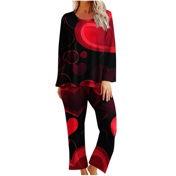Cavosen Valentine's Day Womens Plus Size Pajamas Long Sleeve Soft Crew ...
