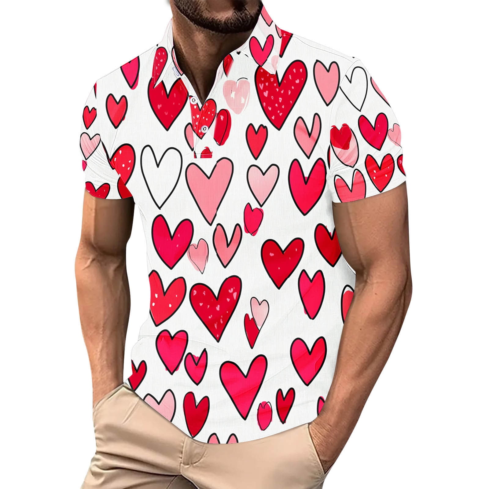 Cavosen Valentine's Day Workout Shirts Men Mesh Short Sleeve Lapel ...