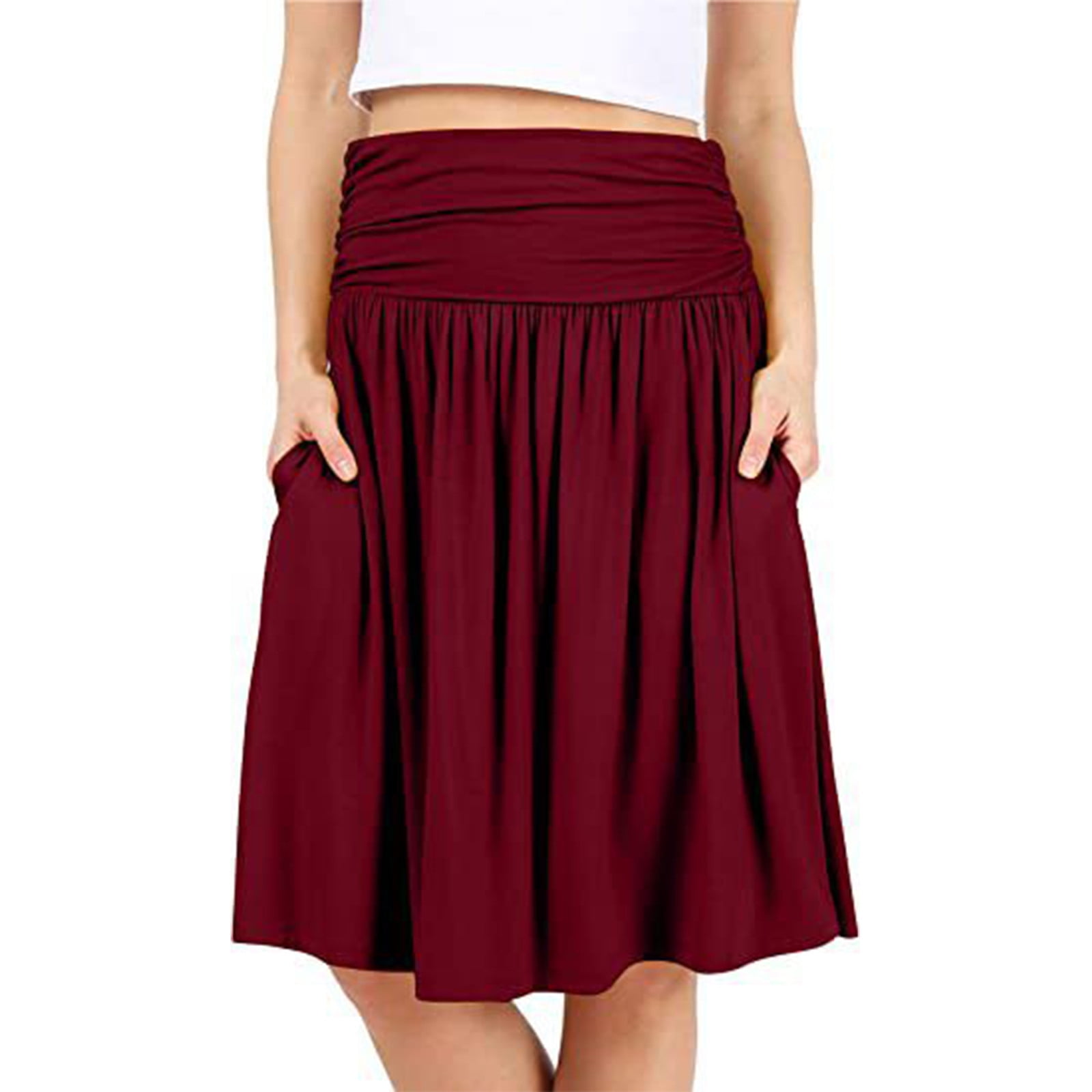 Cavosen Winter Skirt Elastic Waist Midi Skirts Solid Flowy Skirts ...