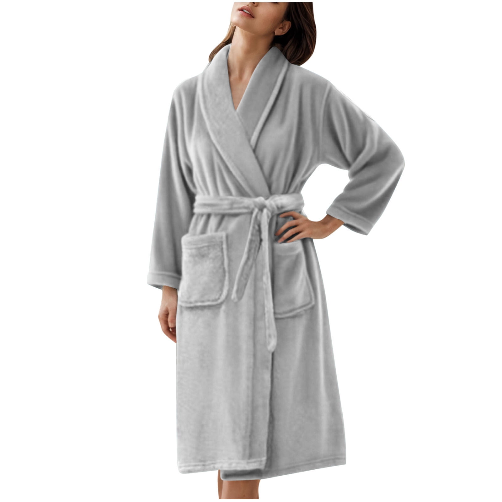 Cavosen Women's Flannel Robes with Pocket Warm Plus Size Bathrobe Full ...
