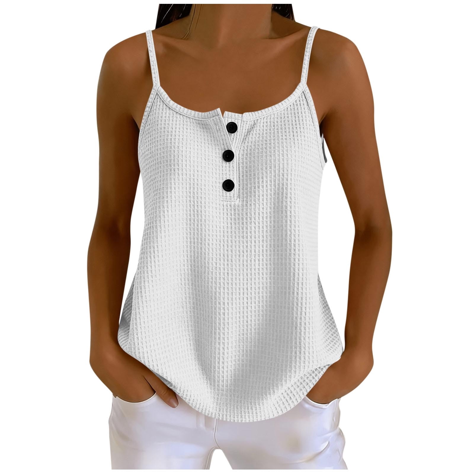 Cavosen Women's Tanks Casual Camisole Top Front Button Sleeveless ...