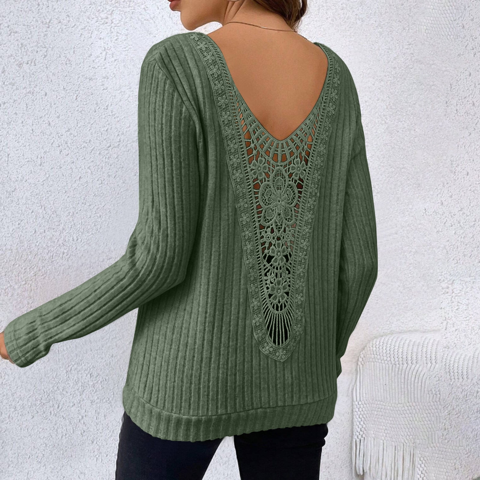 Cavosen Womens Tops And Blouses Long Sleeve Lace Backless Pullover