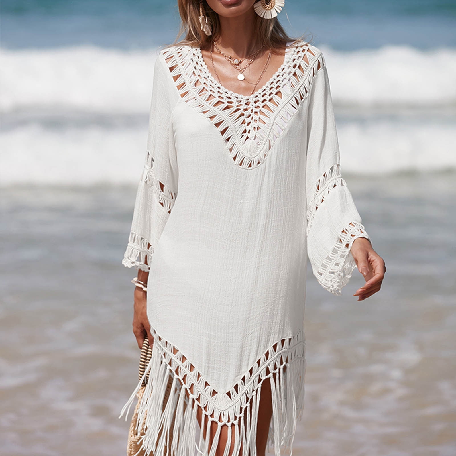 Cavosen Womens Bathing Suit Cover up Long Crochet Hollow Out Dress ...