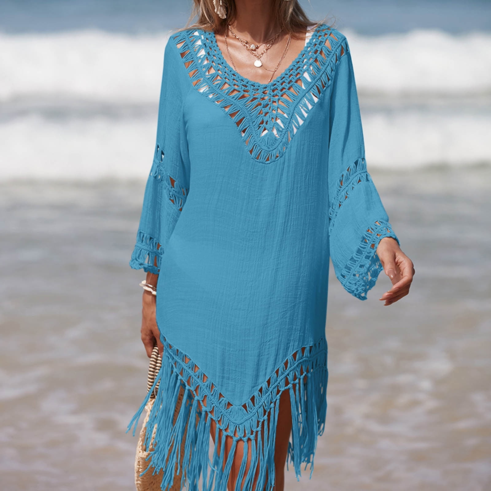 Cavosen Womens Beach Cover up Long Crochet Hollow Out Dress Bikinis ...