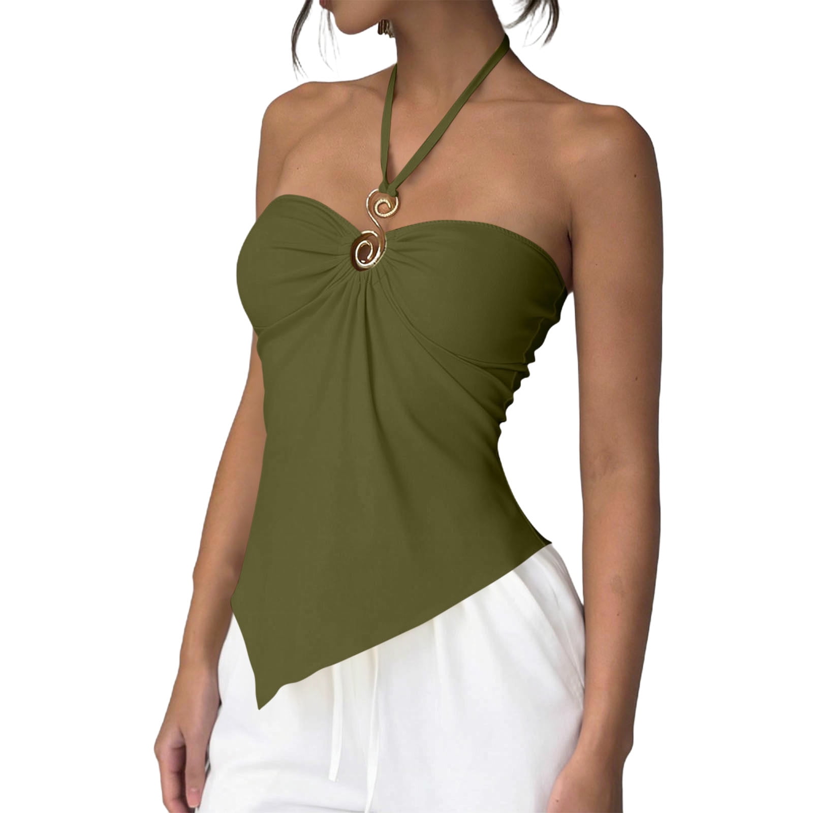 Cavosen Womens Camisole Trendy Bandeau Top Curved Hem Sleeveless Slim ...