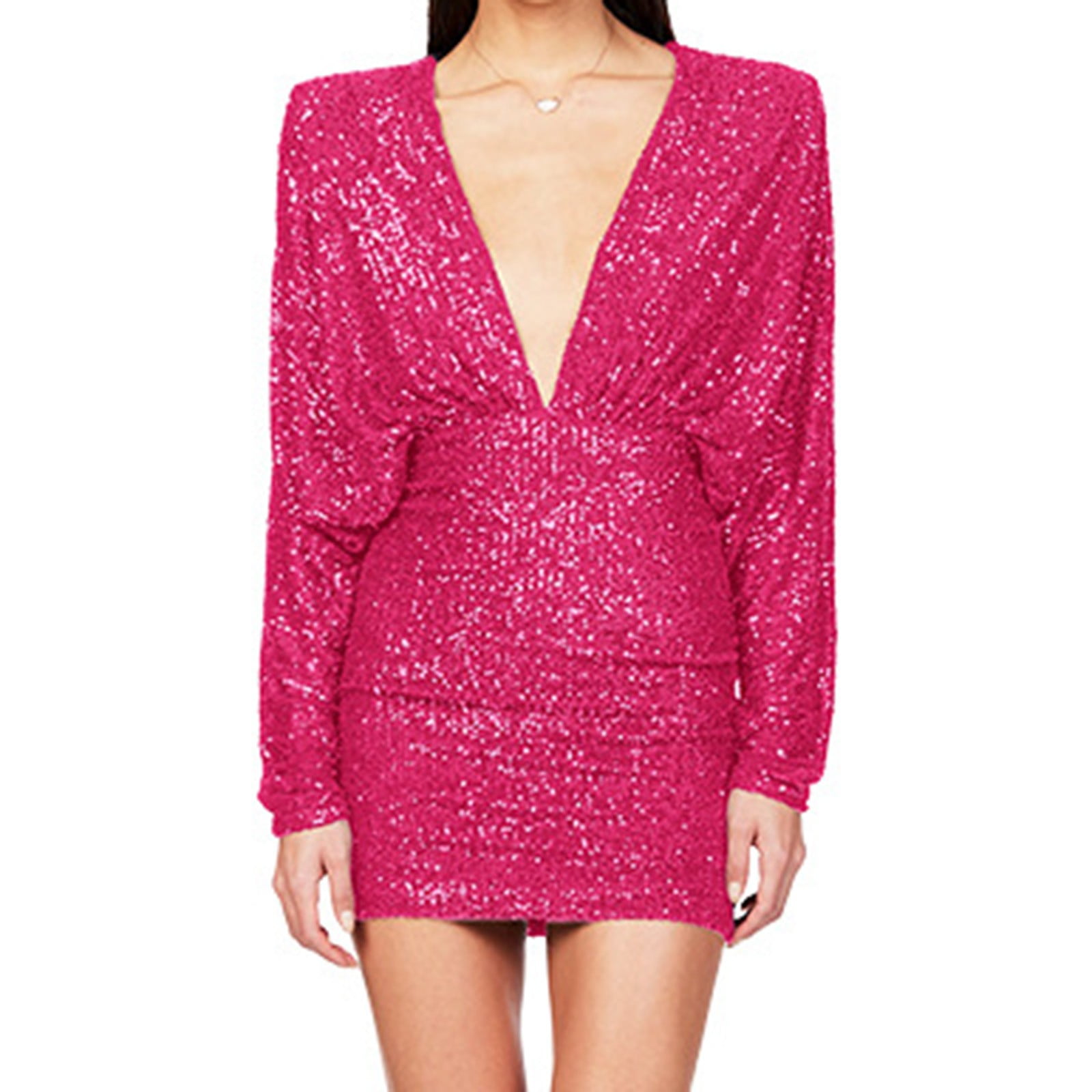 Cavosen Womens Formal Dresses for Wedding Long Sleeve Pink Sequin ...
