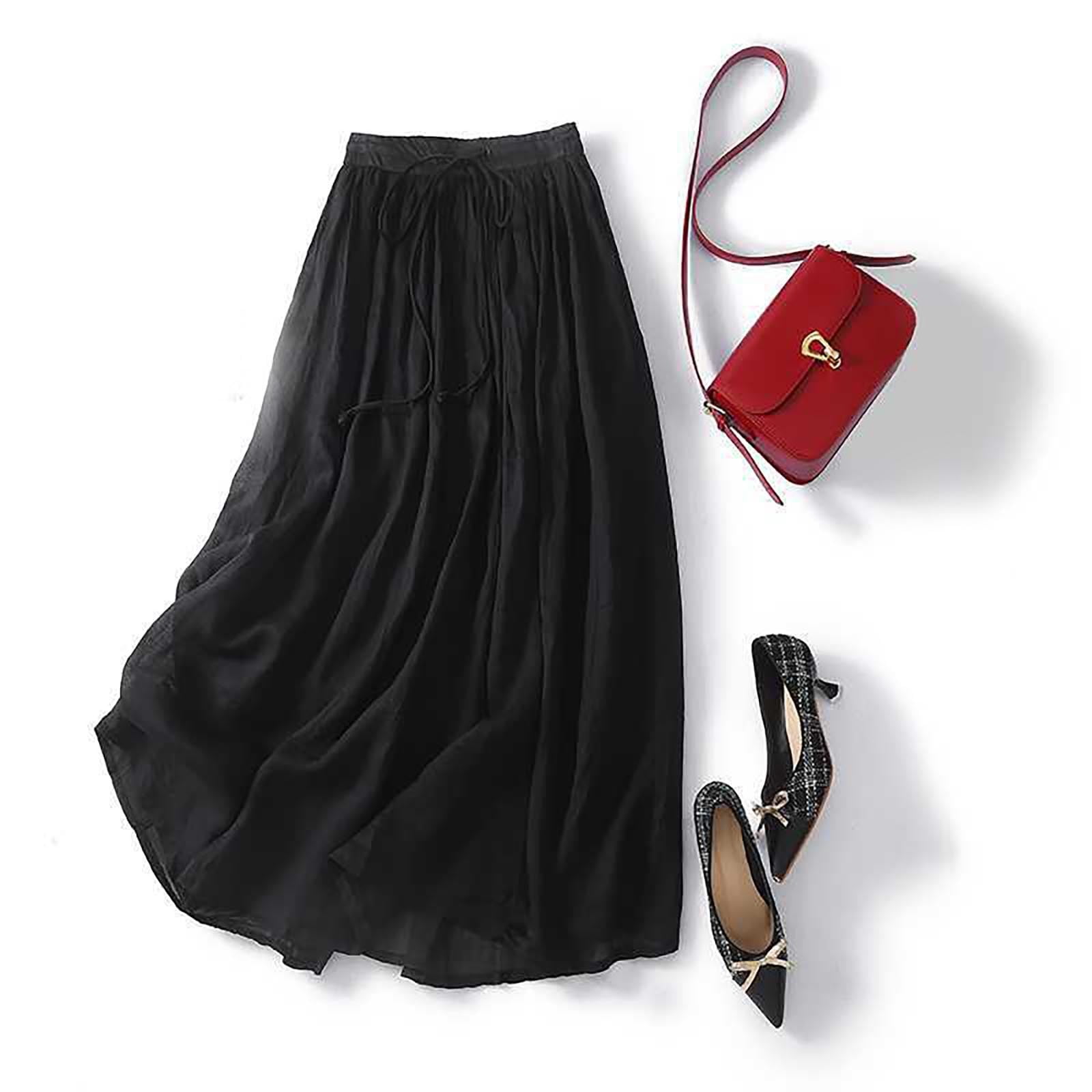 Cavosen Womens Long Linen Skirts Cotton Elastic Waist Plain Maxi Skirts ...