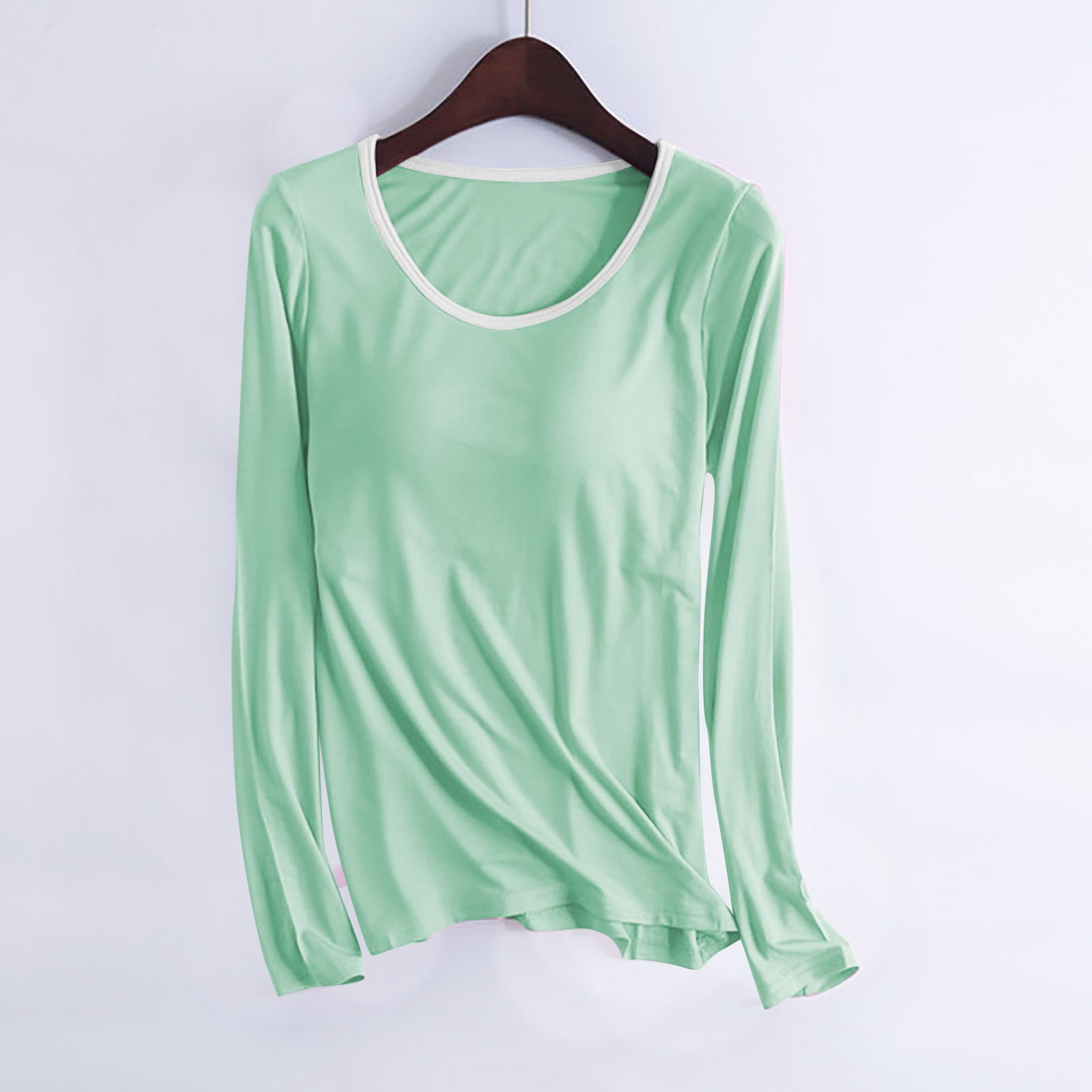 Cavosen Womens Long Sleeve Pajama Tops with Built in Bra Modal Solid ...