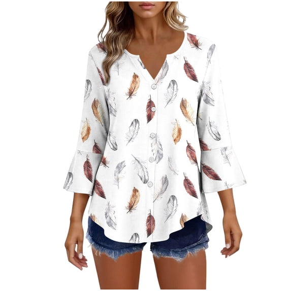 Cavosen Womens Plus Size Blouses Trendy Ruffle Sleeve V Neck Button ...