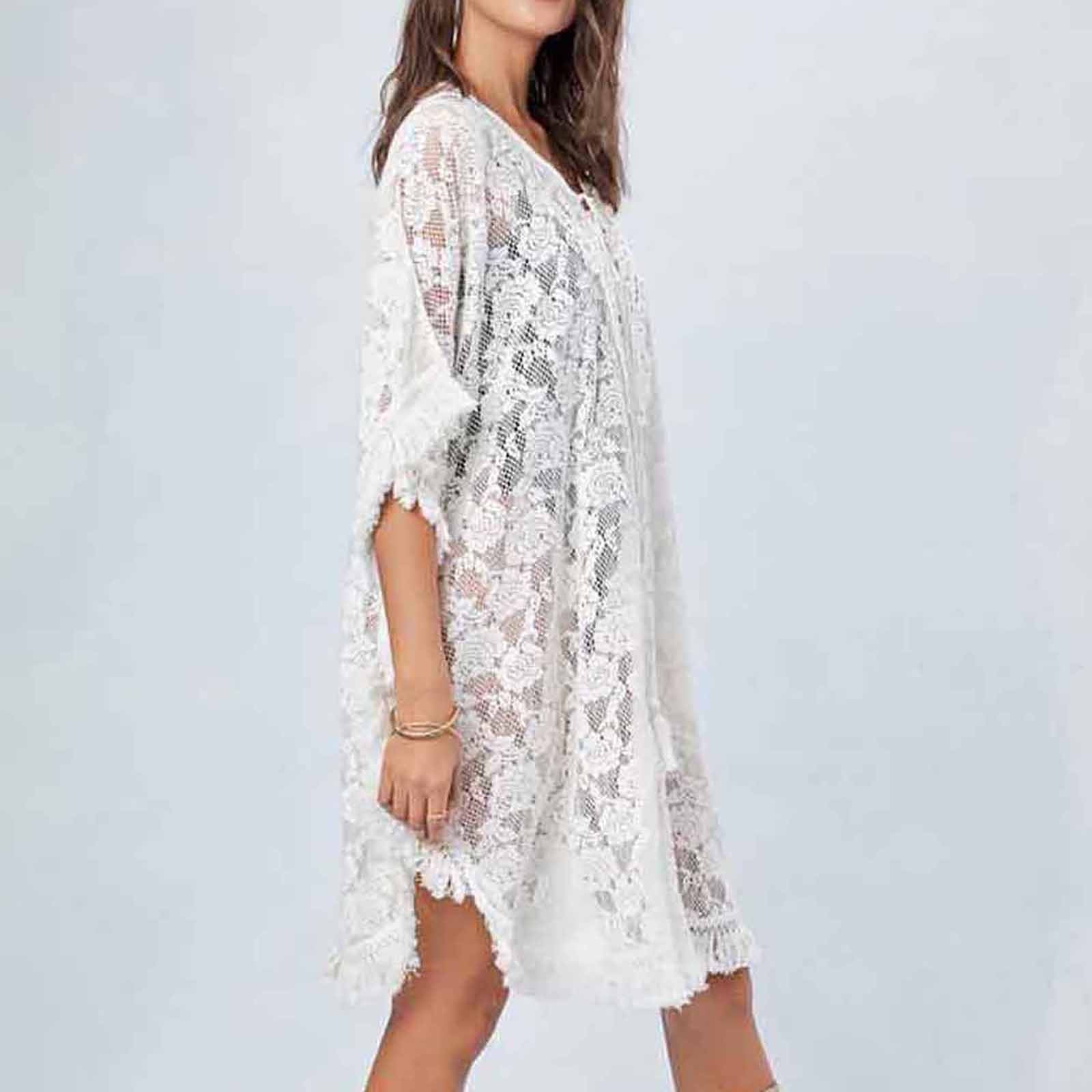 Cavosen Womens Swim Cover up Crochet Summer Beach Lace Shirt Kaftan ...