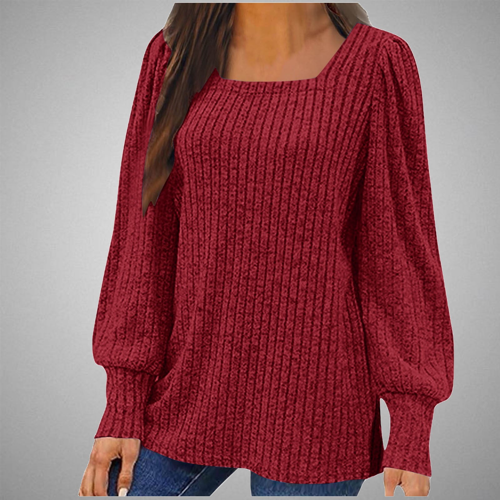 Cavosen Womens Tops Long Sleeve Pullover Puff Sleeve Ribbed T Shirts