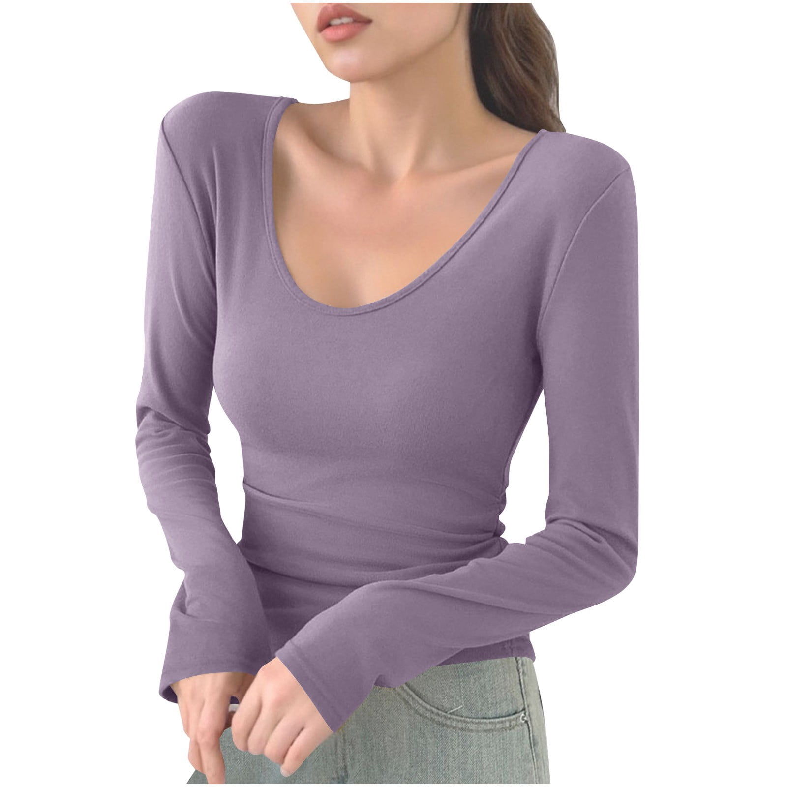 Cavosen Womens White Tank Top Undershirt Light Fleece Long Sleeve Scoop ...