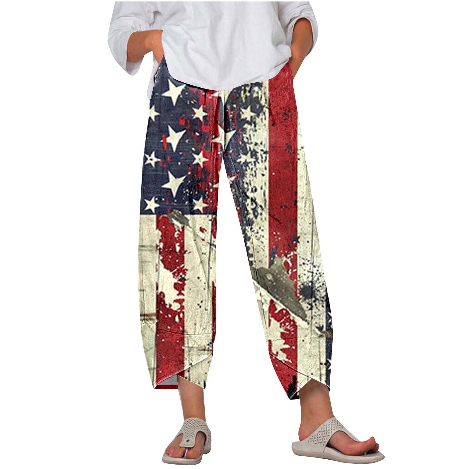 Cavosen Womens Wide Leg Sweatpants with Pockets Fourth of July Wide Leg ...