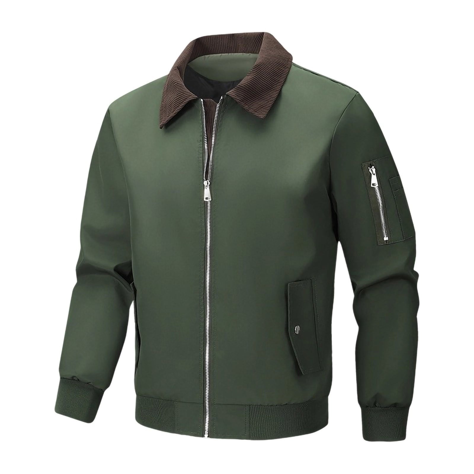 Cavosen Zipper Jacket for Men Long Sleeve Winproof Lapel Warm Coat with ...