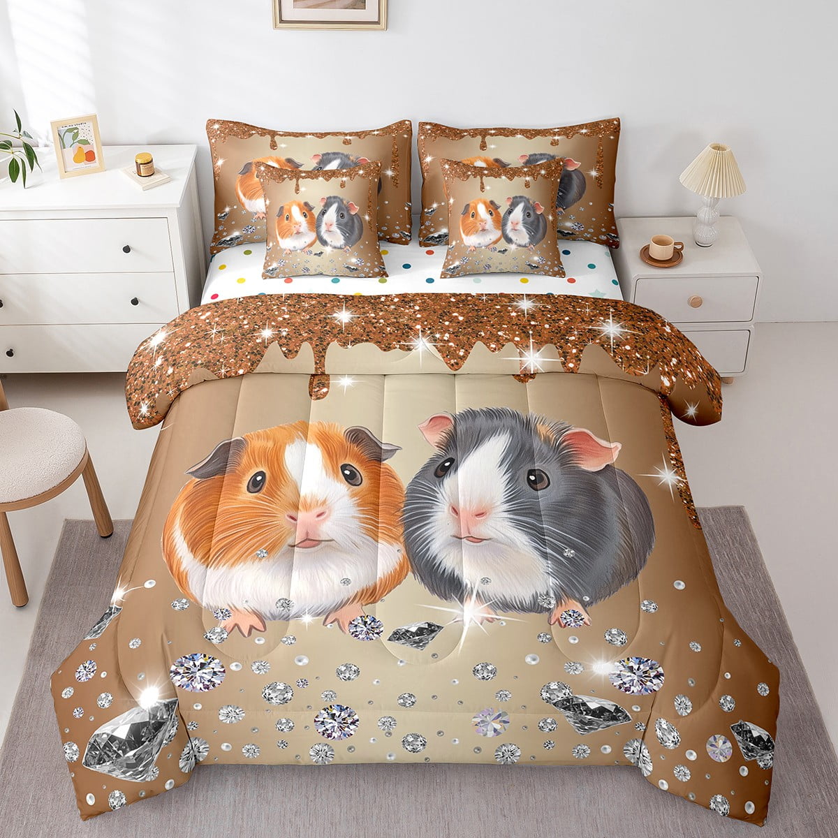 Cavy Bed in a Bag King Size Comforter Set 7 Pieces,Brown Sequin Fluid ...