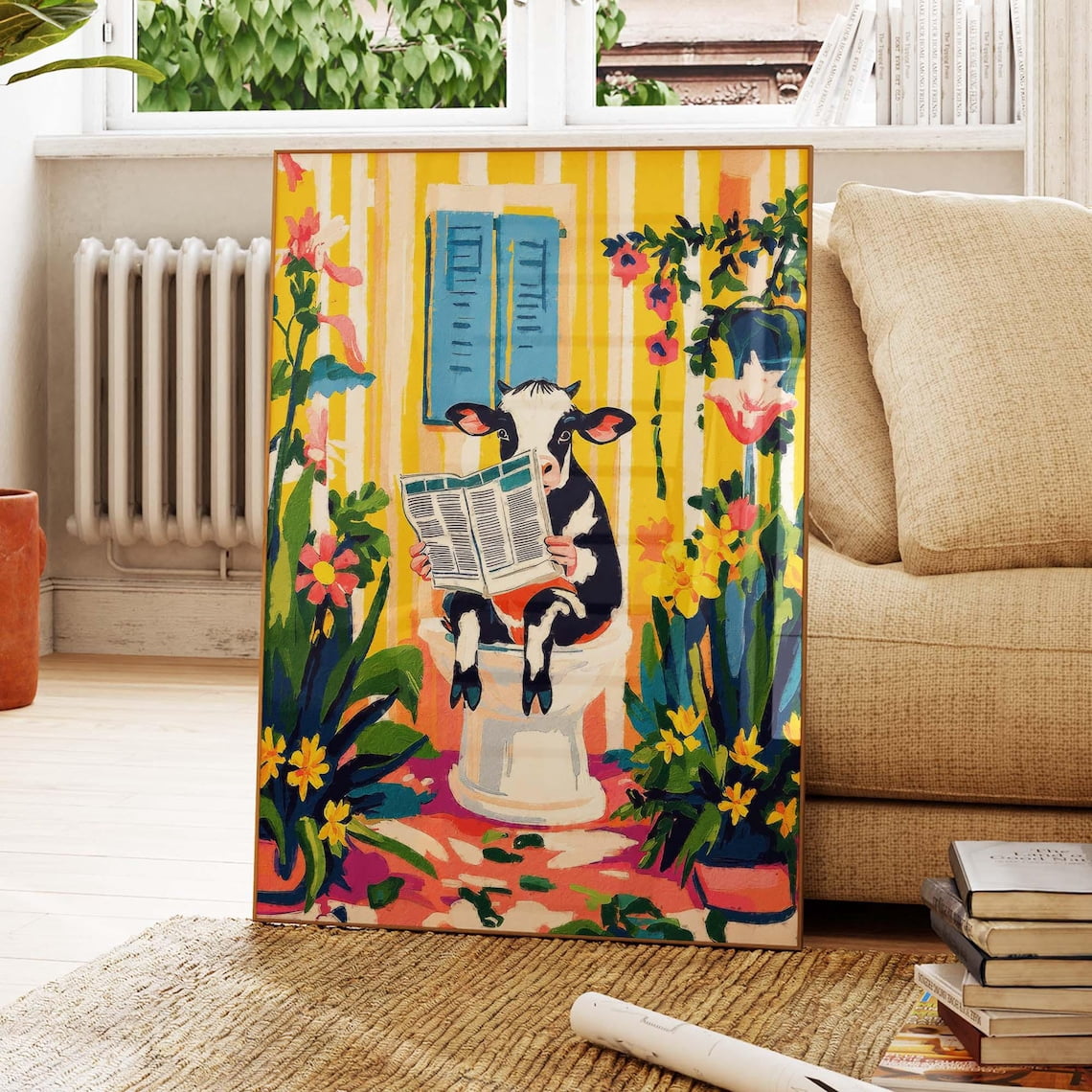 Caw On a Toilet Farmhouse Bathroom Pink Dopamine Wall Picture, Unframed ...