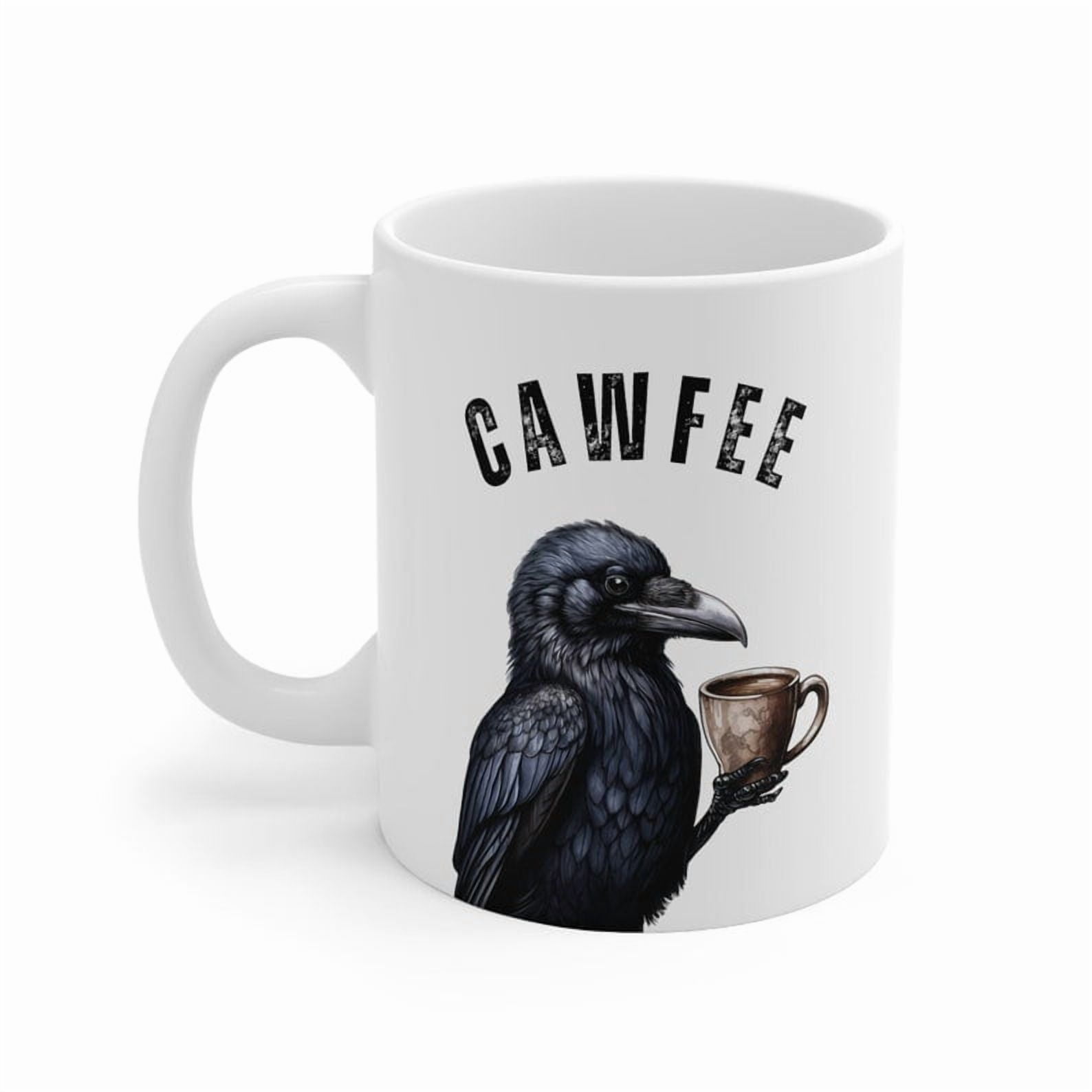 Cawfee Mug, Funny Crow Mug, Adorable Crow Drinking Coffee, Whimsical ...
