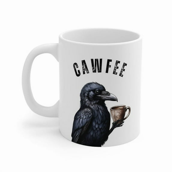 Cawfee Mug, Funny Crow Mug, Adorable Crow Drinking Coffee, Whimsical ...