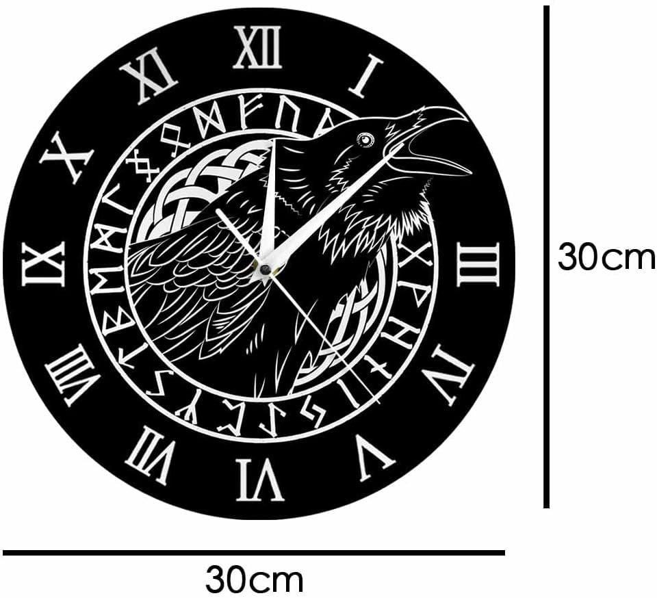 Cawing Black Crow With Roman Numerals Silent Wall Clock 12Inch Viking ...