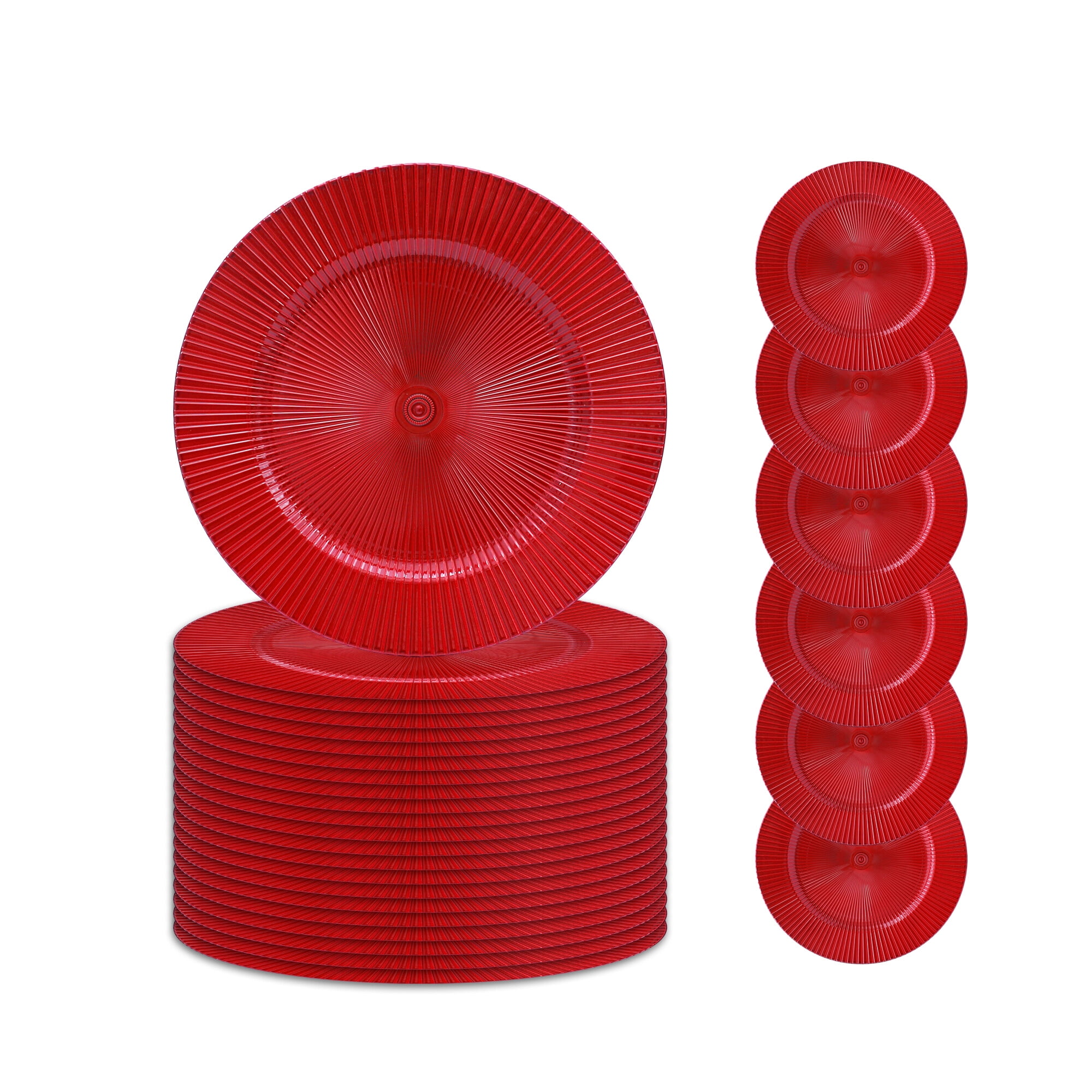 Caxkun 13 Inch Red Plastic Charger Plates Round Ray Pattern Chargers ...