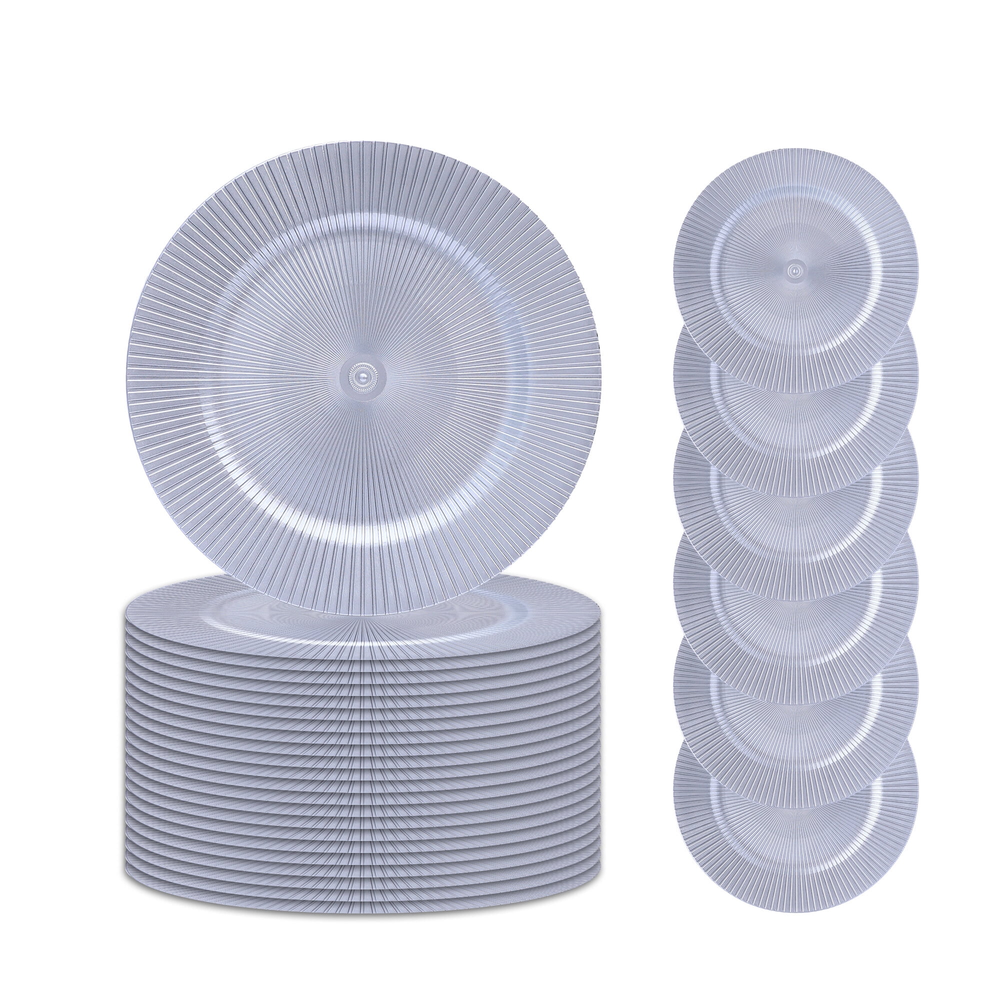 Caxkun 13 Inch Silver Plastic Charger Plates Round Ray Pattern Chargers ...