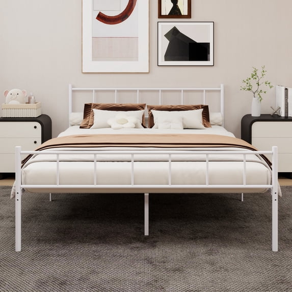 Caxkun Queen Size Classic Metal Platform Bed Frame Steel Slat Support ...