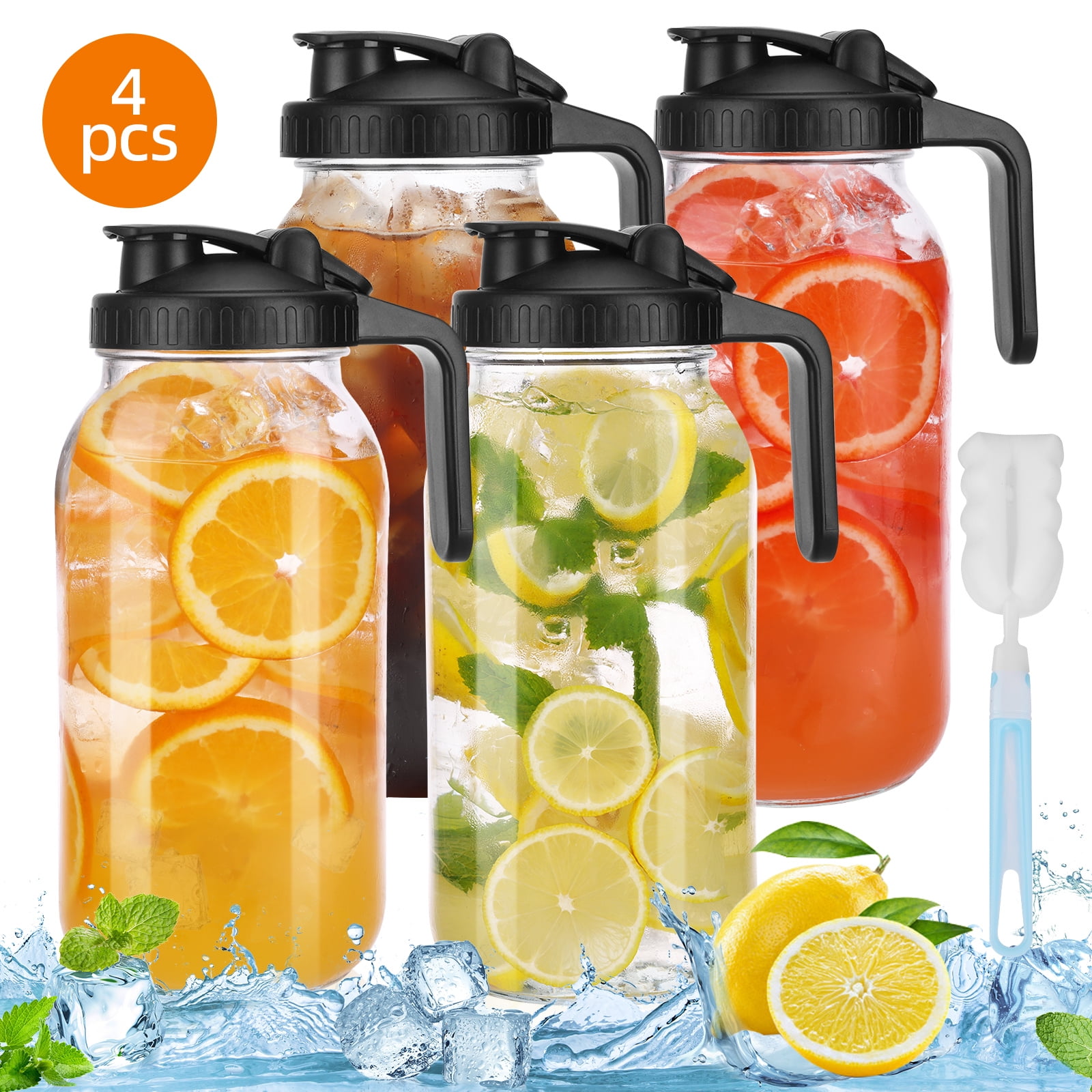 CayaElegant 4-Pack 64oz Glass Jars – Half Gallon Pitchers with Airtight ...
