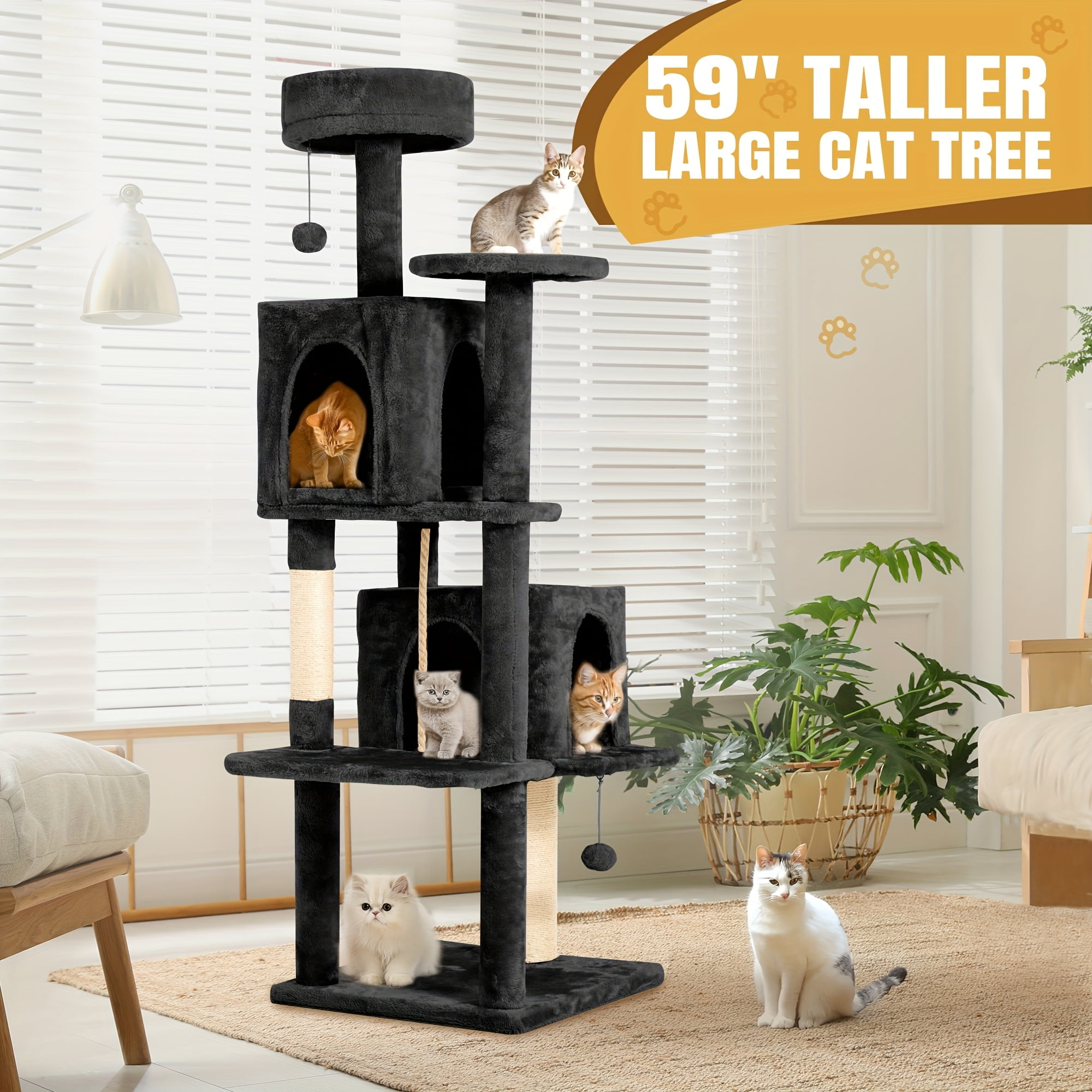 CayaElegant 59 Inches Cat Tree Tower For Indoor Cats, Multi-Level ...