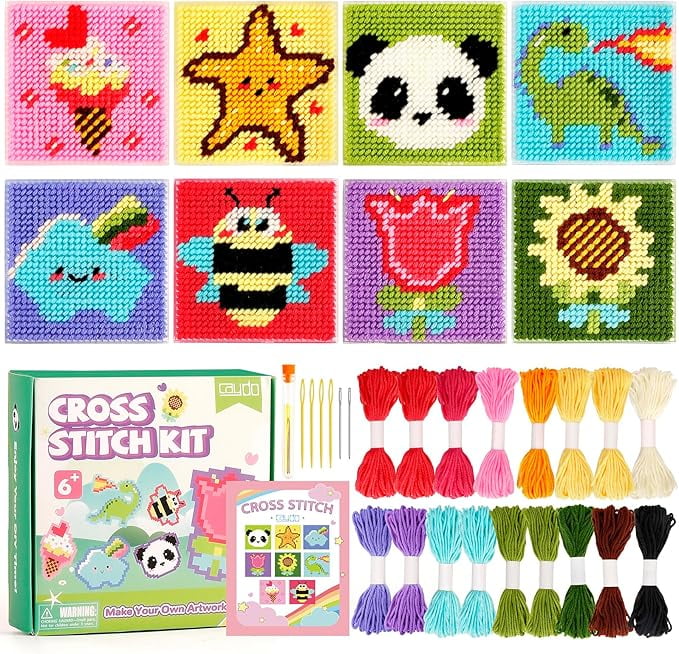 Caydo 8-in-1 Cross Stitch Kit for Beginners Kids, Includes 8 PCS ...