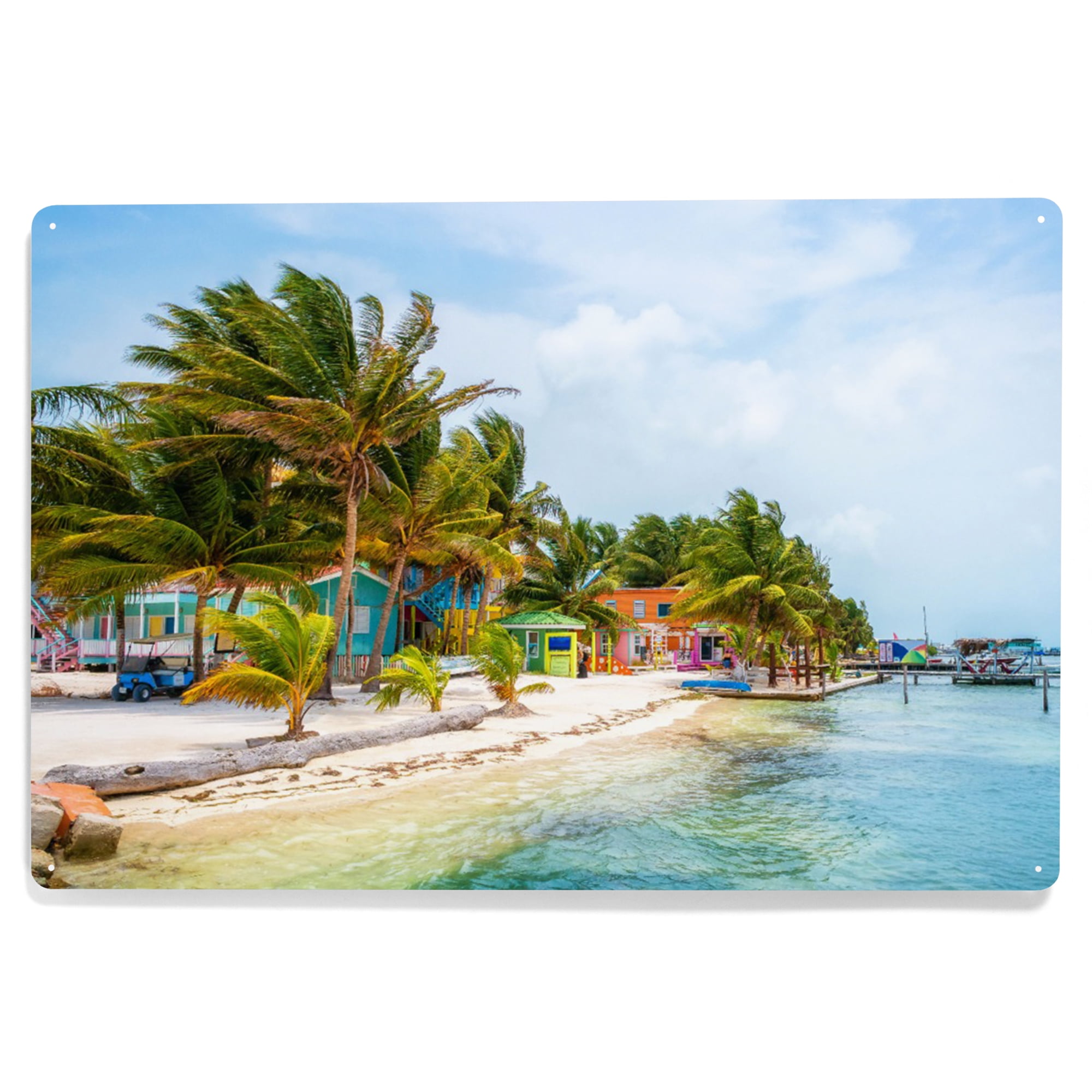 Caye Caulker, Belize, Caribbean Sea, Colorful Beach House and Palm ...