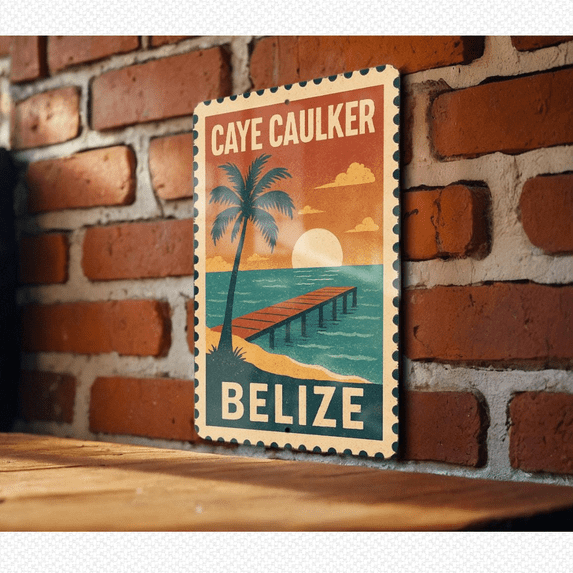 Caye Caulker Belize Vintage Stamp Style Travel Poster, Poster Home ...