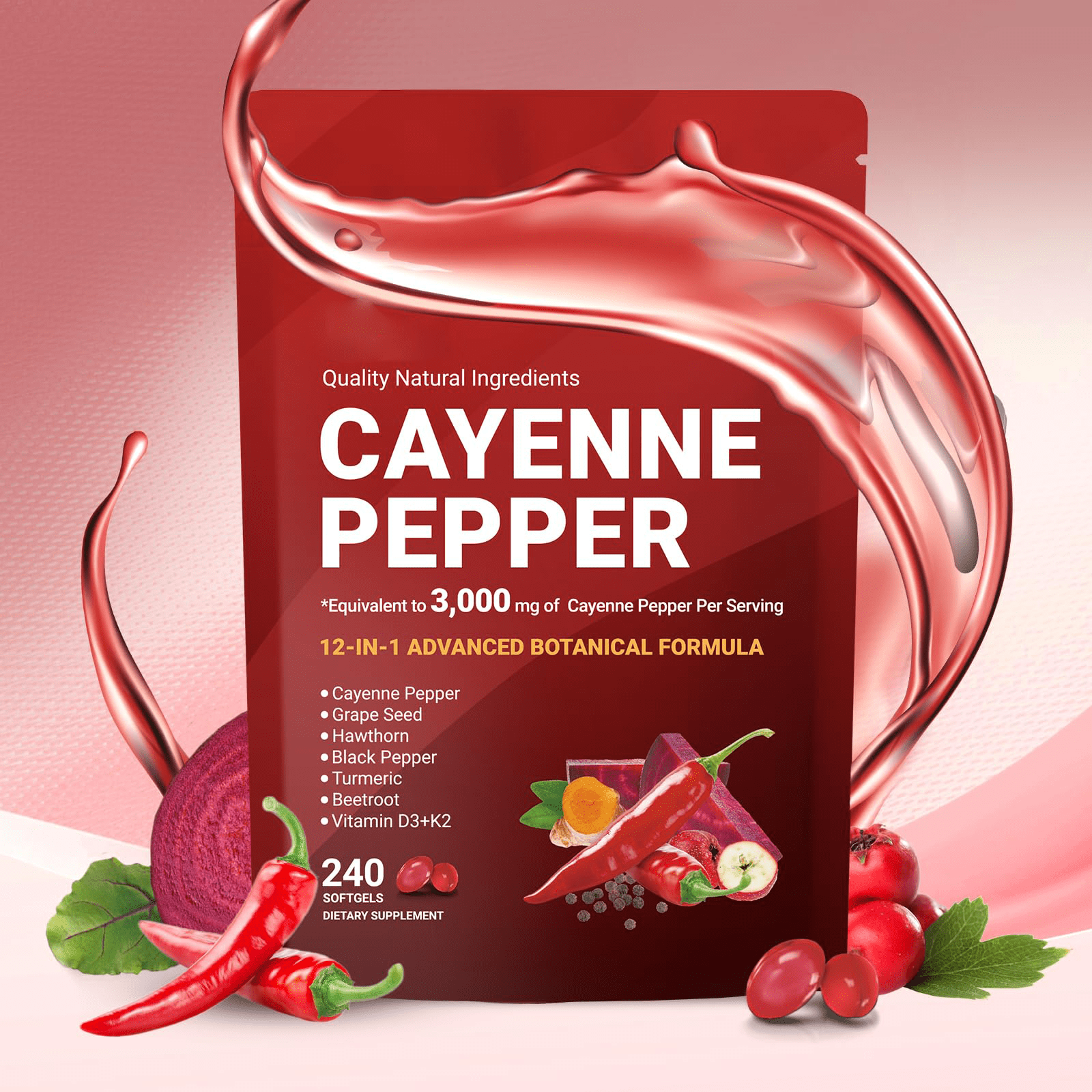 Cayenne Pepper Capsules with Capsaicin, Vitamin E D3 K2, Plus Grape ...