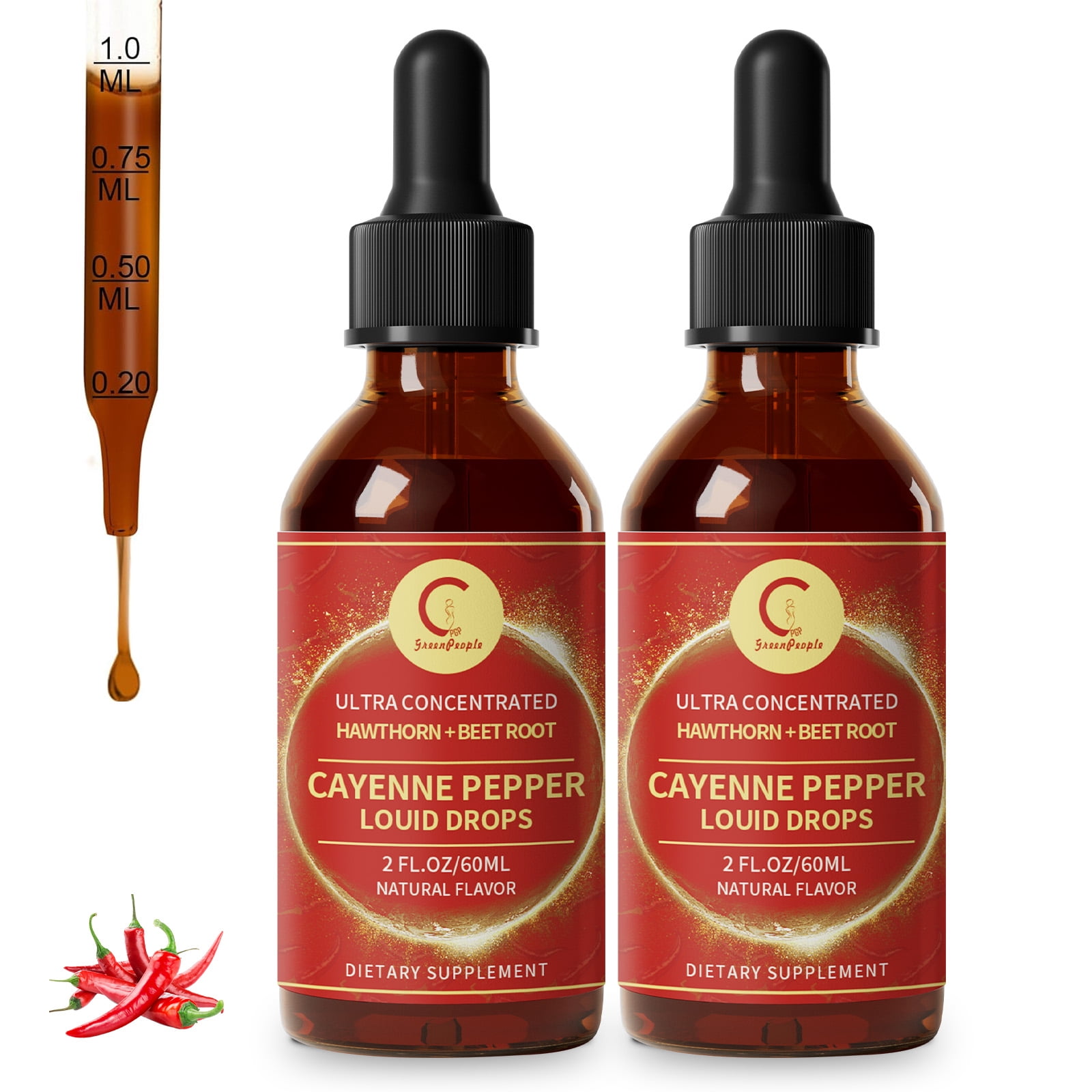 Cayenne Pepper Liquid Drops Supplement, w/Hawthorn Berry, Turmeric ...