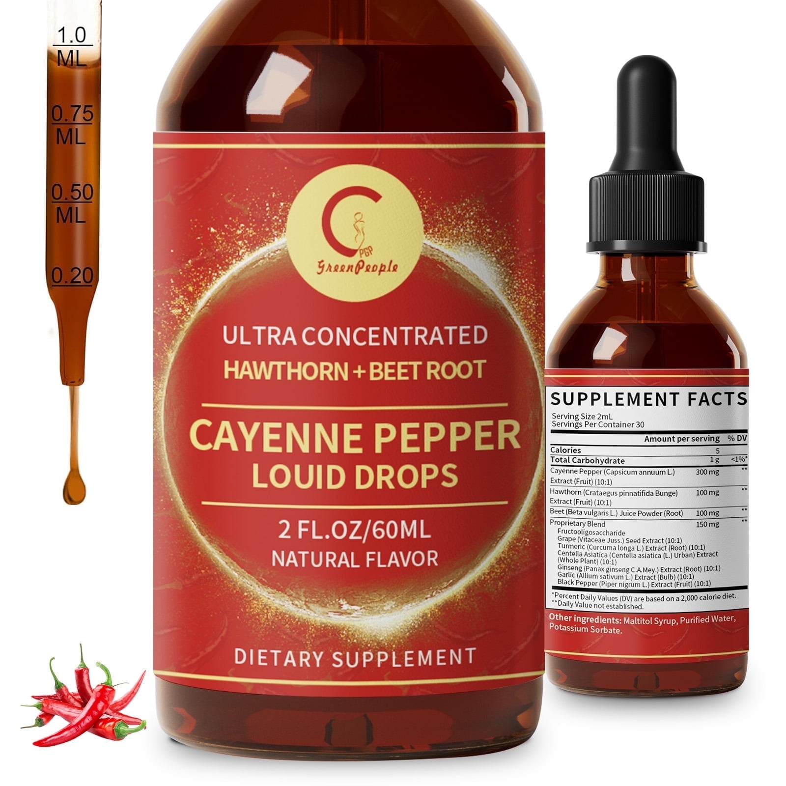 Cayenne Pepper Liquid Drops Supplement, w/Hawthorn Berry, Turmeric ...