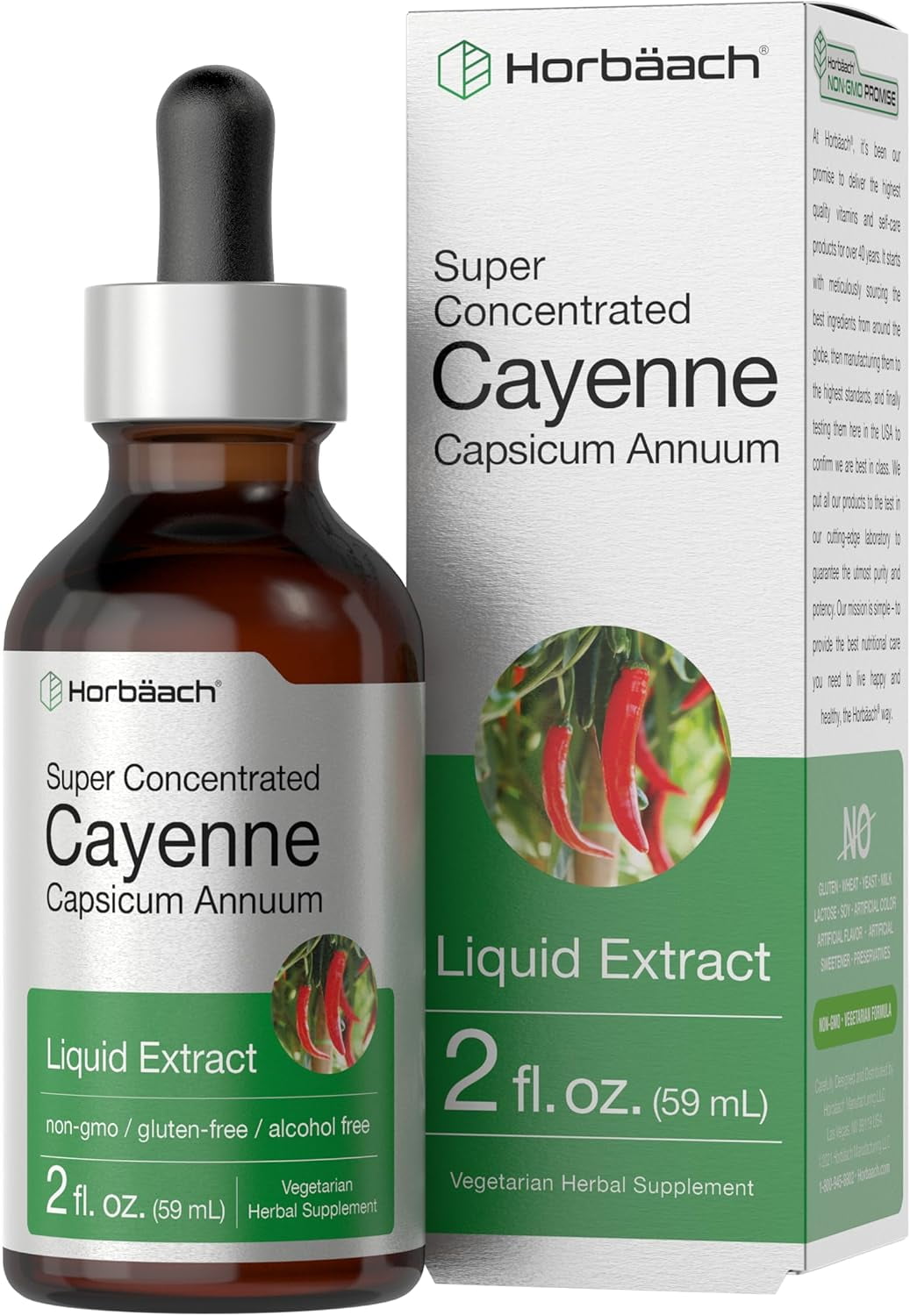 Horbaach Cayenne Pepper Liquid Extract, 2 oz, Vegetarian Tincture ...