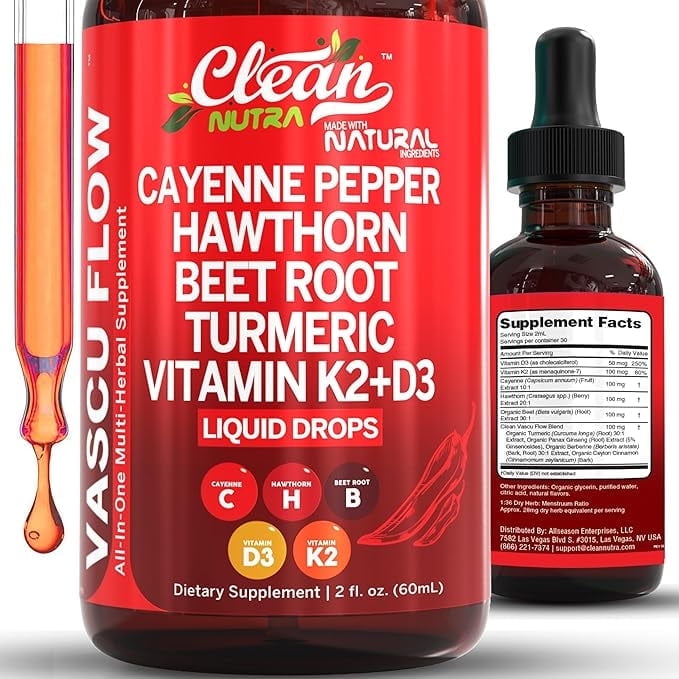 Cayenne Pepper Supplement Liquid Drops + Hawthorn Berry, Vitamin D3 K2 ...