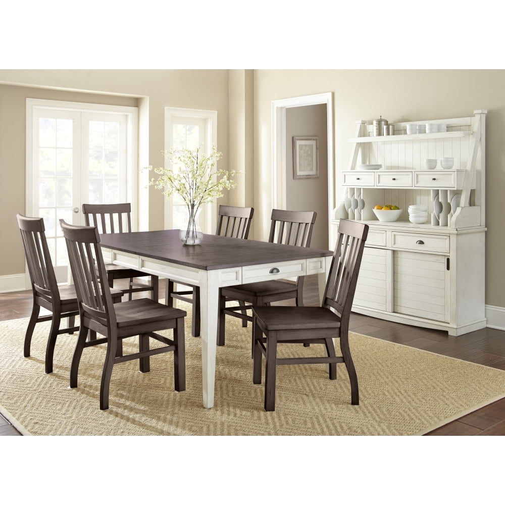Cayla 7-Piece Dining Set - Rustic Dark Brown Farmhouse Dining Table and ...