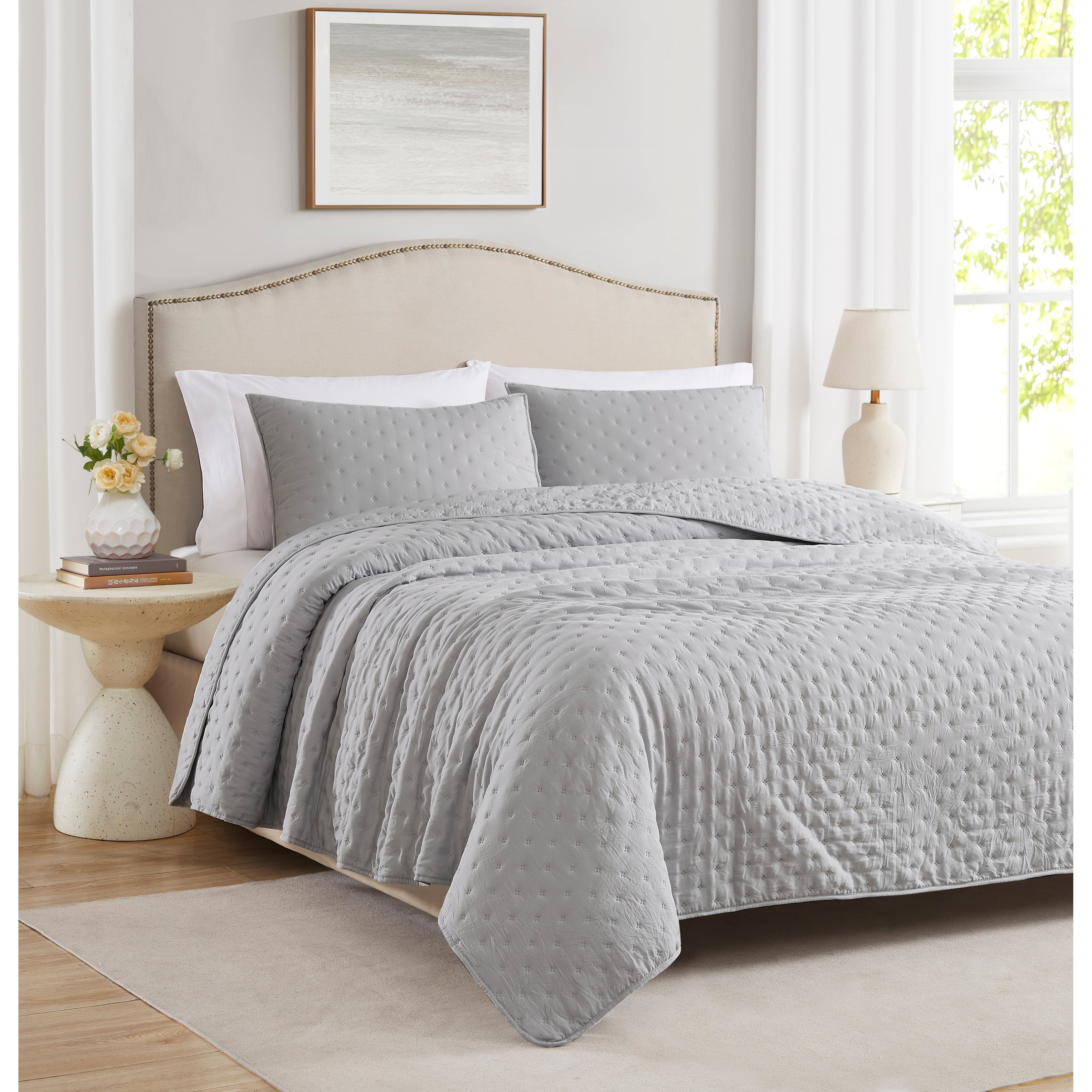 Cayla Microfiber Embossed Quilt Set Grey - Queen - Walmart.com