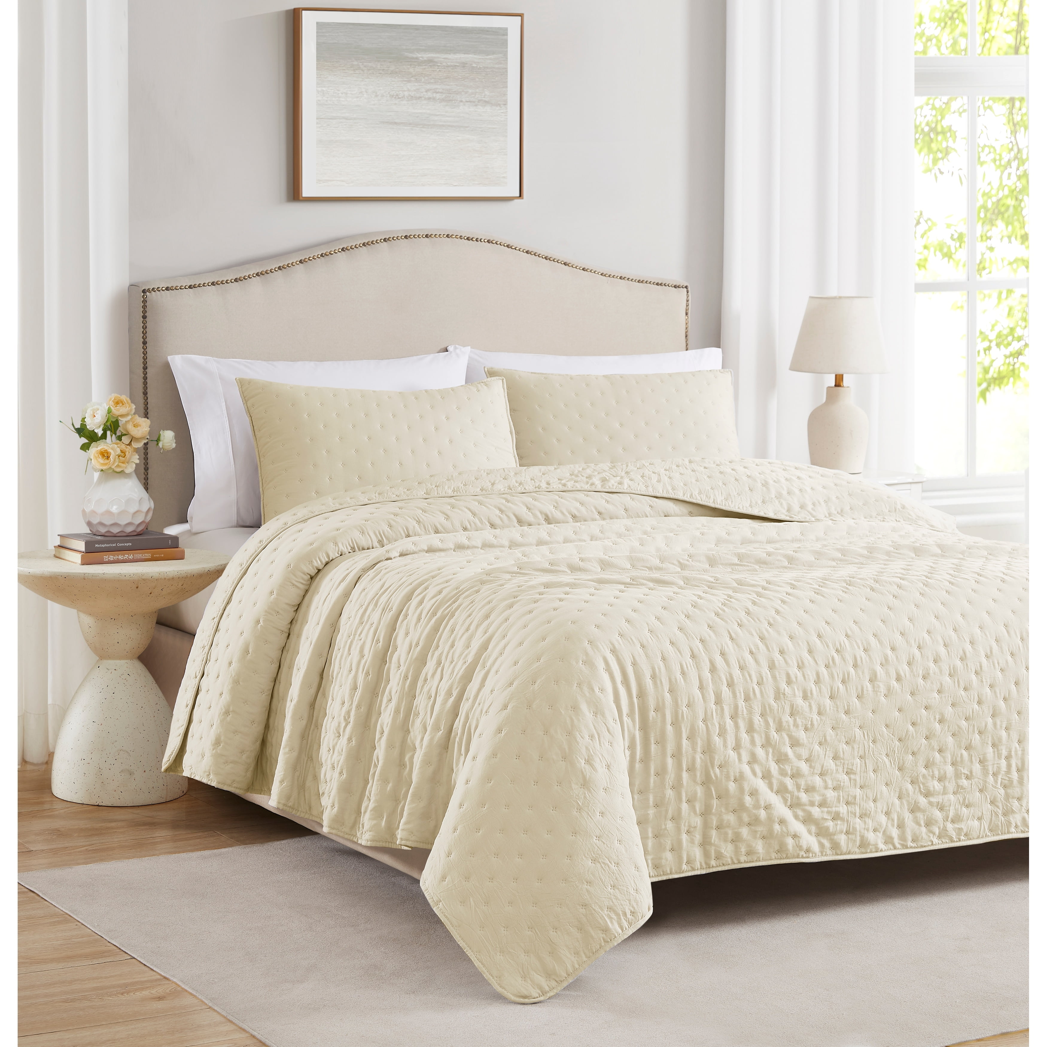 Cayla Microfiber Embossed Quilt Set Ivory - Queen - Walmart.com